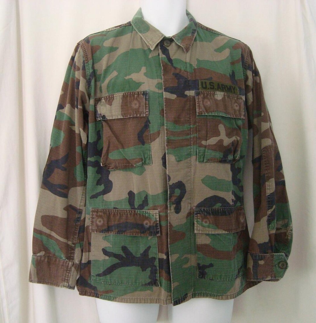 Vintage 1970's US ARMY Woodland Camo Shirt Jacket Uniform Size Small ...