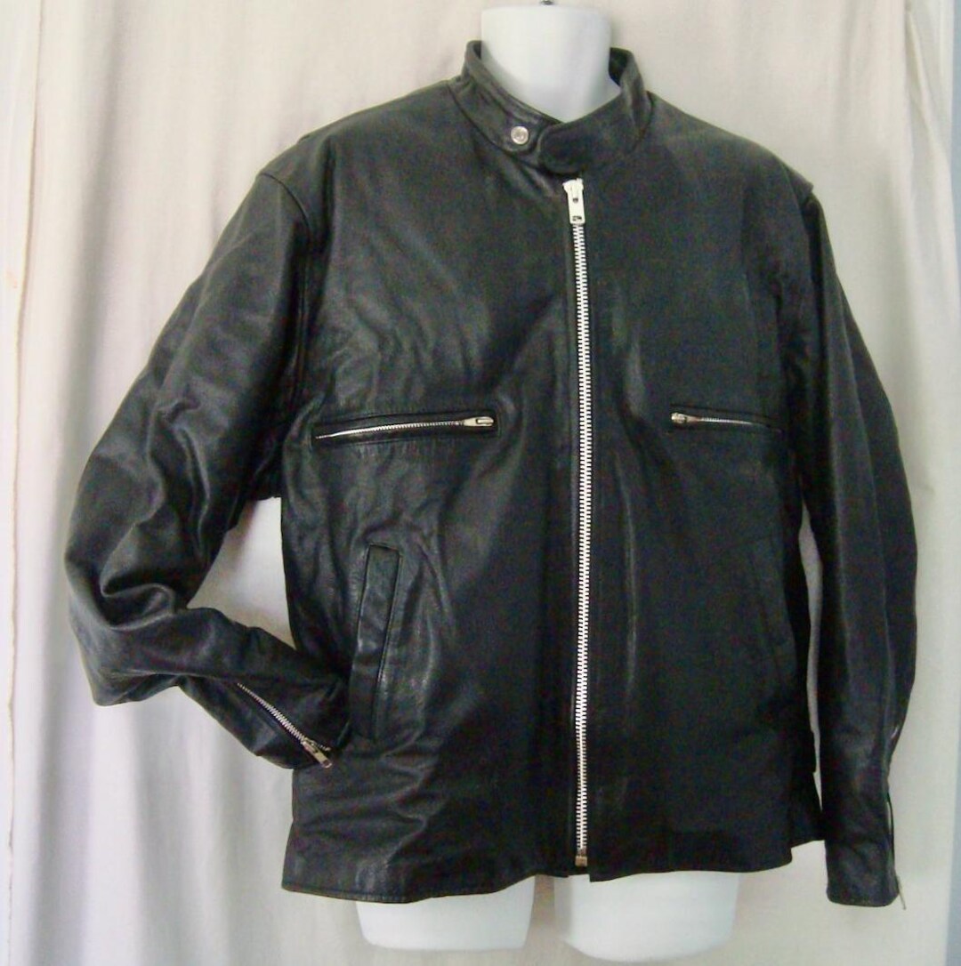 Vintage Men's MOB Black Racer Leather Motorcycle Biker Jacket W Zip-out ...