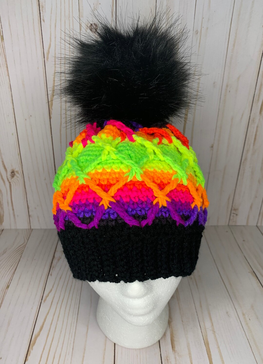 Handmade Custom Rainbow Retro Stripe Yarn Evil Twin Beanie - Etsy