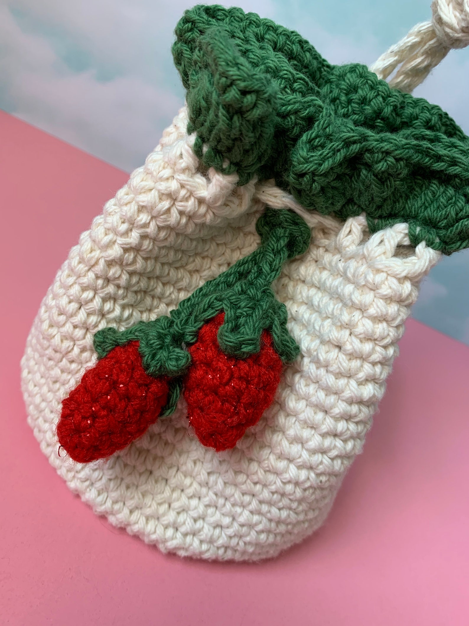 Strawberry sachet satchel Knit fruit bag Crochet berry clutch | Etsy