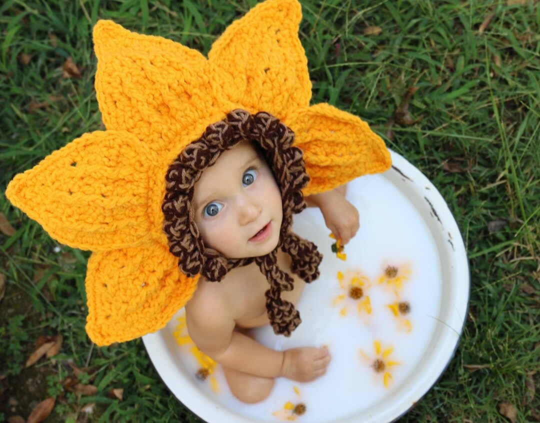 Crochet Sunflower Bonnet: Newborn Photo Prop Flower Hat - Etsy