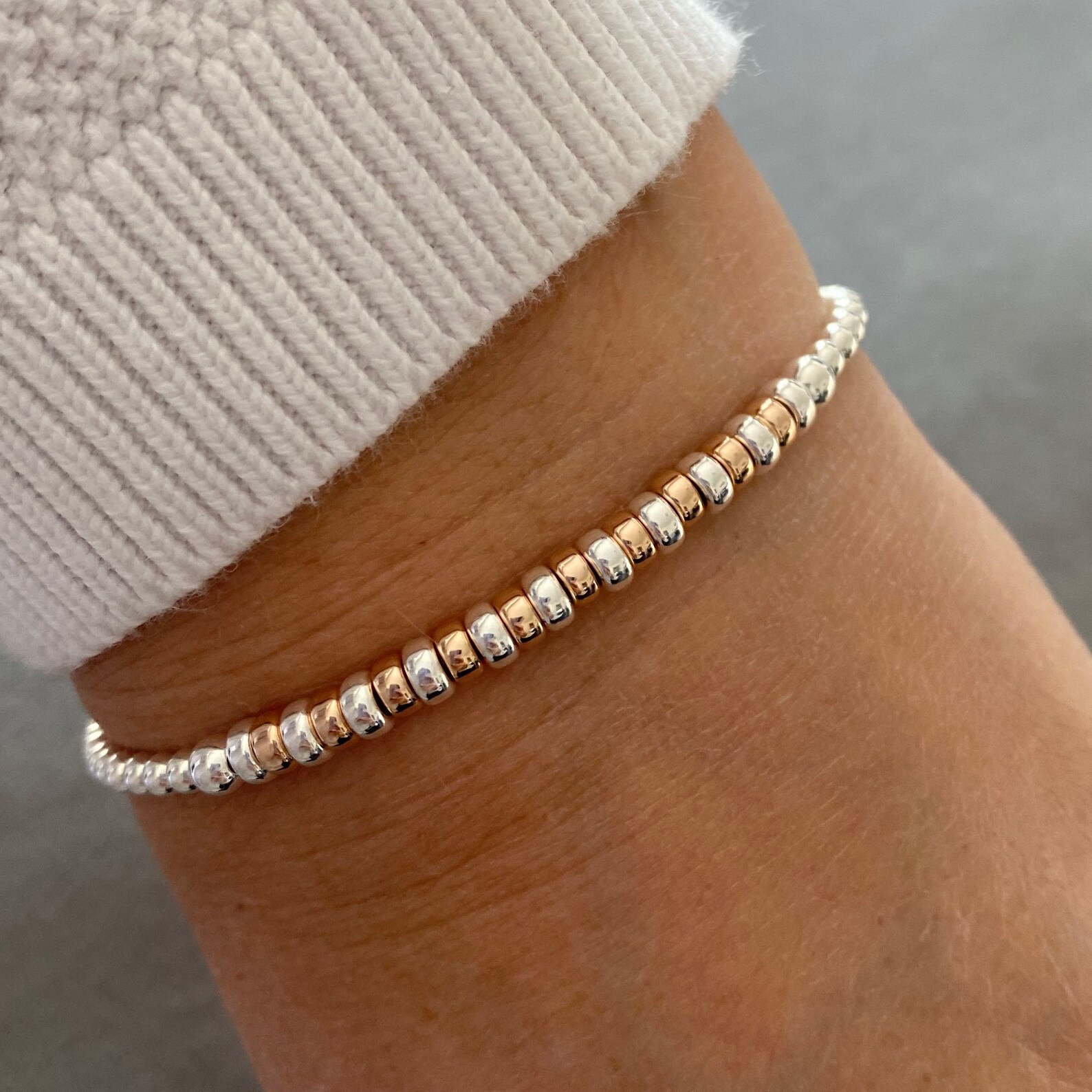Rose Gold and Sterling Silver 925 Beaded Bracelet. Silver Bracelet ...