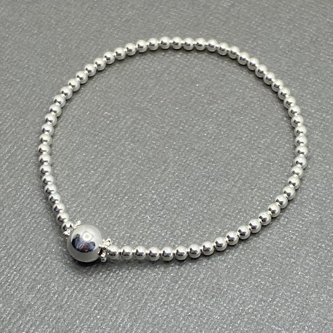 Sterling Silver Plain Beaded Stretch Stacking Bracelet With - Etsy