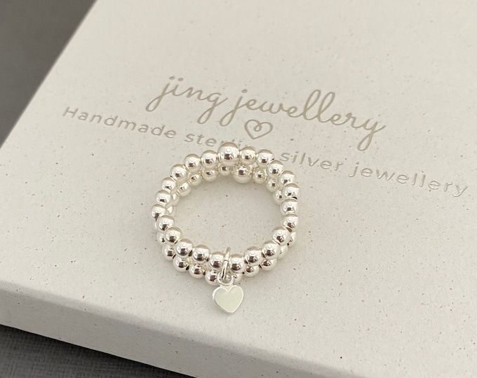 Sterling Silver Stretch Ring Set 3 Stretch Rings With Heart Charm ...