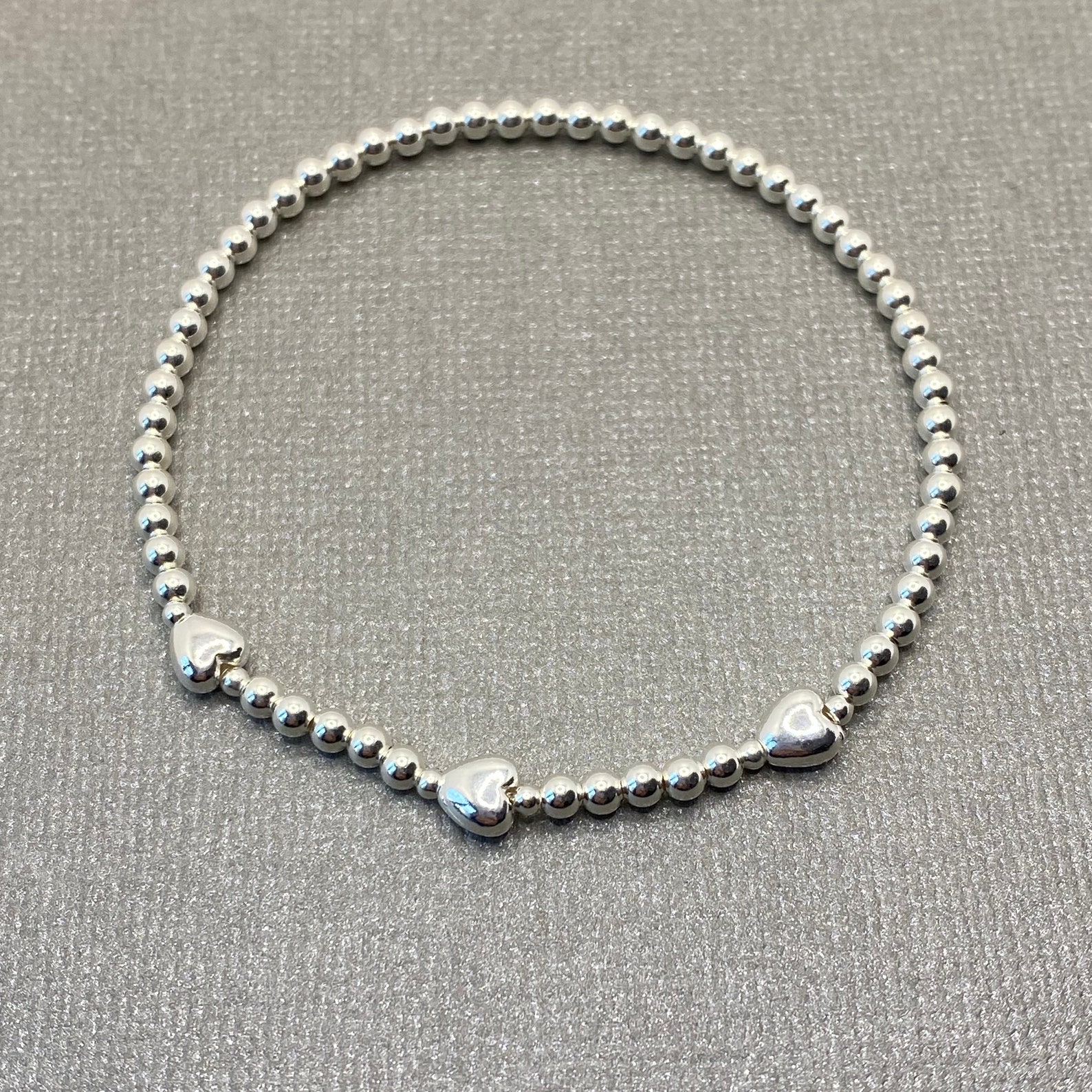 Sterling Silver Stretch Bead Bracelet Heart Bead Silver 925 - Etsy UK