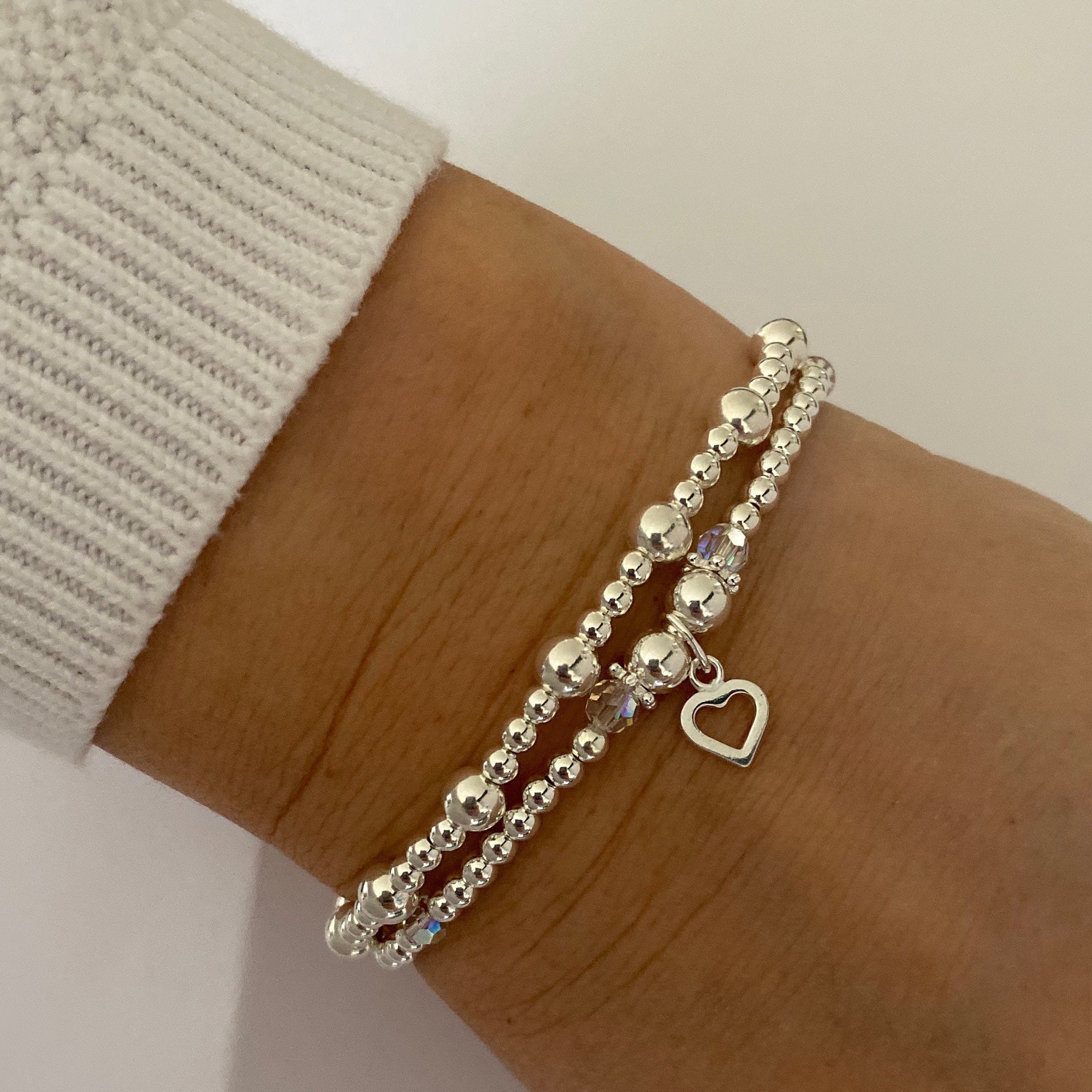 Sterling Silver Beaded Bracelet Set Stretch Beaded Stacking - Etsy