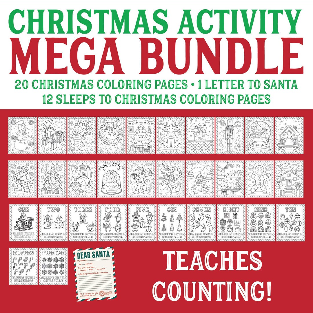 Christmas Activities Mega Bundle, 33 Printables: Coloring Pages ...