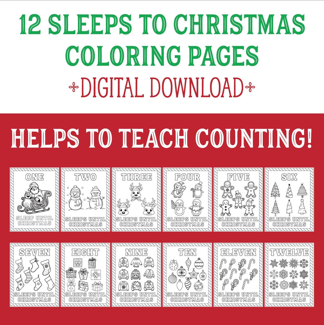 12 Printable Christmas Coloring Pages, Counting Activities, 12 Days ...