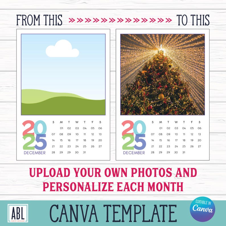 2025 Mini Photo Calendar Canva Template – Editable 5x7 Digital Download ...