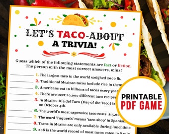 Fiesta Taco Trivia Mexican Fiesta Printable Games Tacos Fact or Fiction ...
