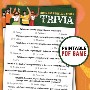 Hispanic Heritage Month Trivia Game | Latin American History Printable ...