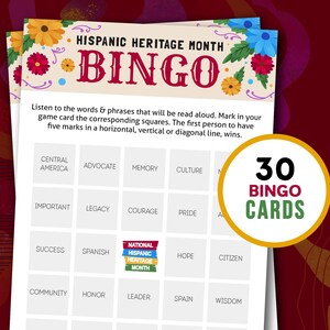 Hispanic Heritage Month Word Bingo | Latin America Heritage History ...