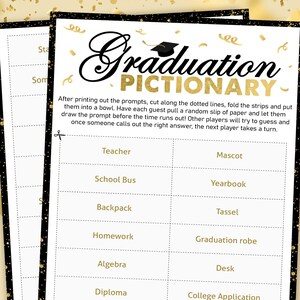 36 Graduation Pictionary Prompts | Printable Games for High School ...