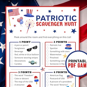 4th of July Patriotic Scavenger Hunt Printable Games for Adults & Kids ...