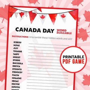Canada Day Word Scramble | First of July Printable Games | Family Games ...