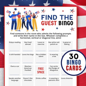 Patriotic Find the Guest Bingo | 4th of July Printable Games for Adults ...