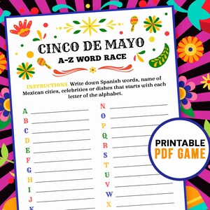 Cinco De Mayo Games - A-Z Word Race | Office Party | School Games ...