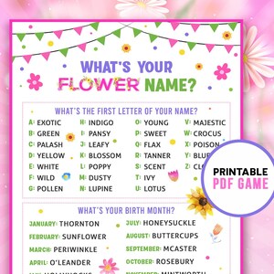 Whats Your Flower Name? | Springtime Games | Party Printables for Kids ...