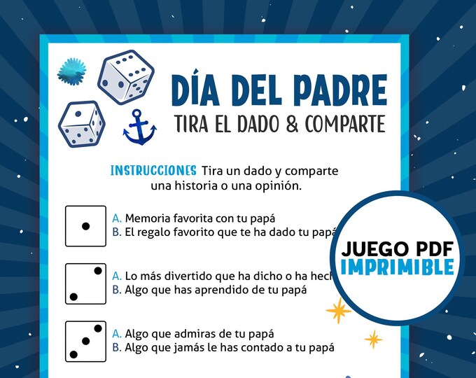Spanish Fathers Day Dice Game | Juegos Del Dia Del Padre En Español ...