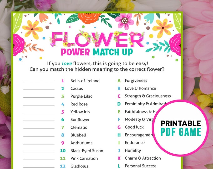 Spring Flower Power Match up Trivia Springtime Printable Games Fun ...