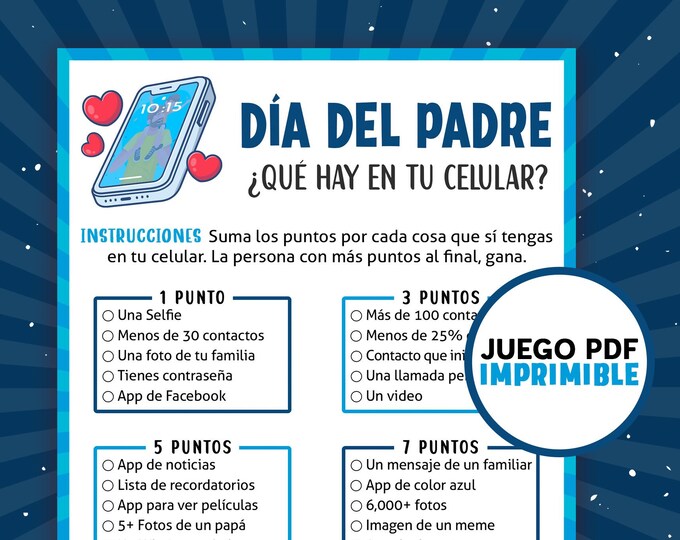 Fathers Day Game in Spanish - Whats on Your Phone? | Juegos Del Dia Del ...