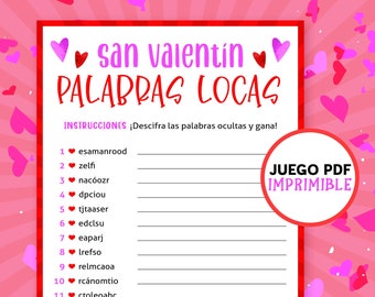 Spanish Valentines Word Search Printable Games for Kids | Etsy