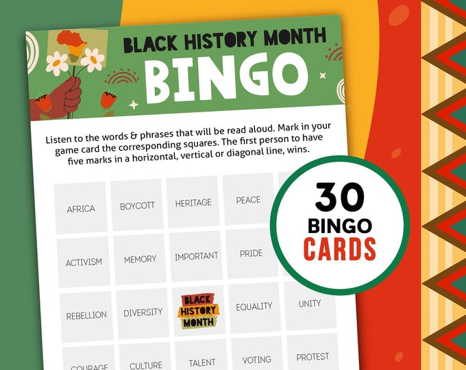 Black History Month Word Bingo | American History Printable Games ...