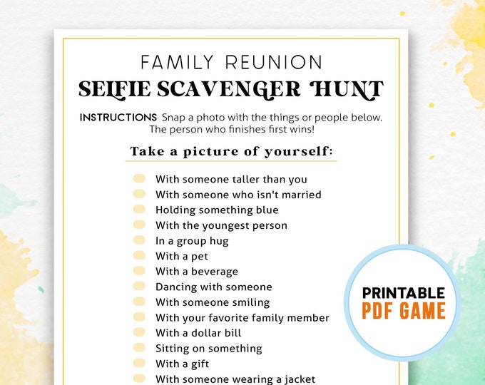 Family Reunion Selfie Scavenger Hunt | Family Gathering Party Games ...