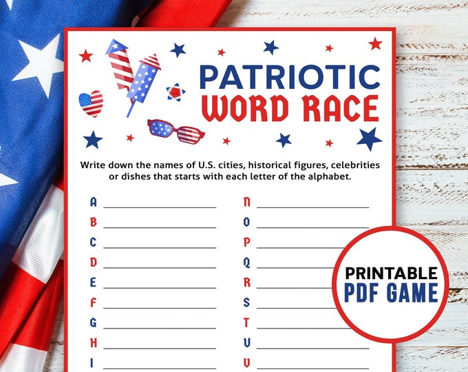 Patriotic A - Z Word Race | 4th of July Printable Games for Kids and ...