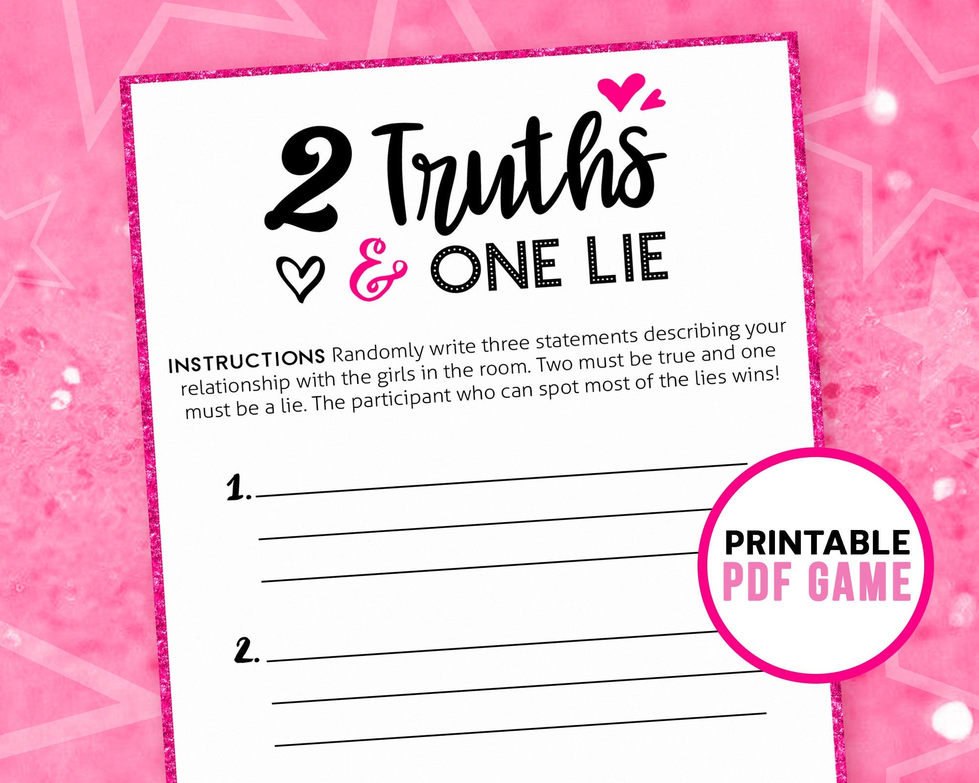 Ladies Night Games Two Truths and a Lie Girls Night Party | Etsy