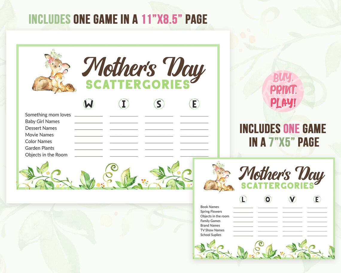 Mothers Day Games Scattergories Family Games Printable | Etsy