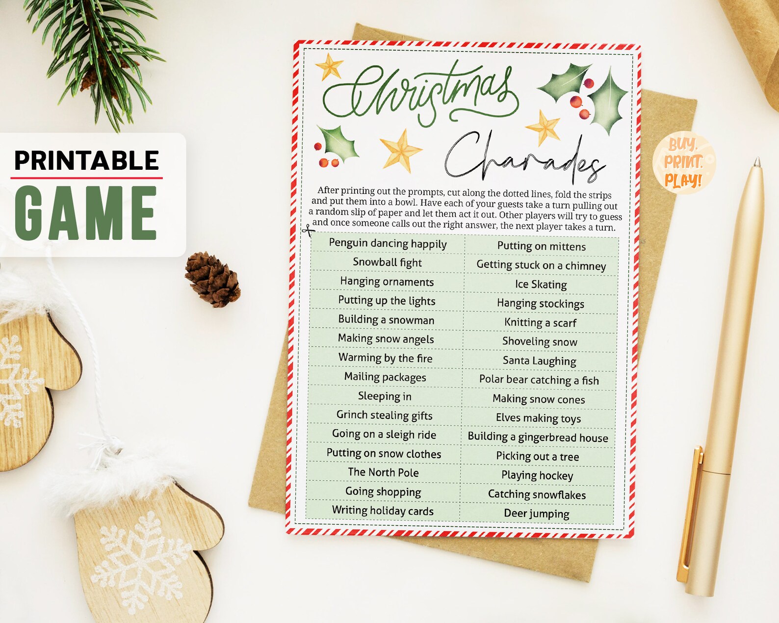 Fun Printable Christmas Games Charades Family Games for Kids & Adults ...