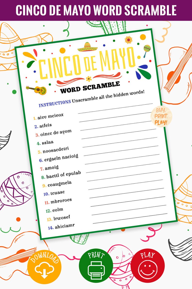 Cinco De Mayo Games Word Scramble Office Party School - Etsy