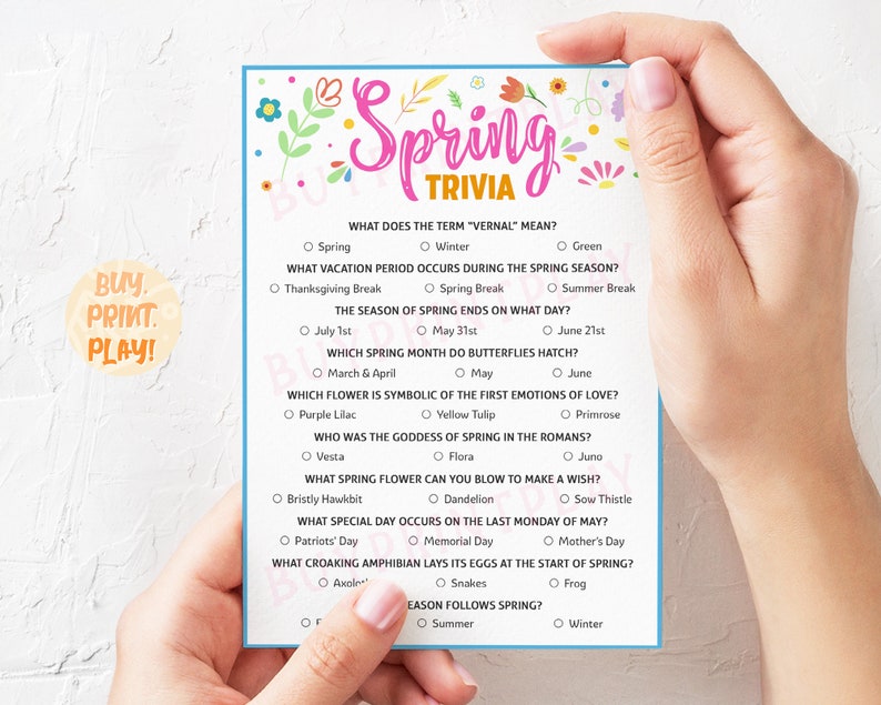 Spring Trivia Game Printable Spring Activity for Adults - Etsy