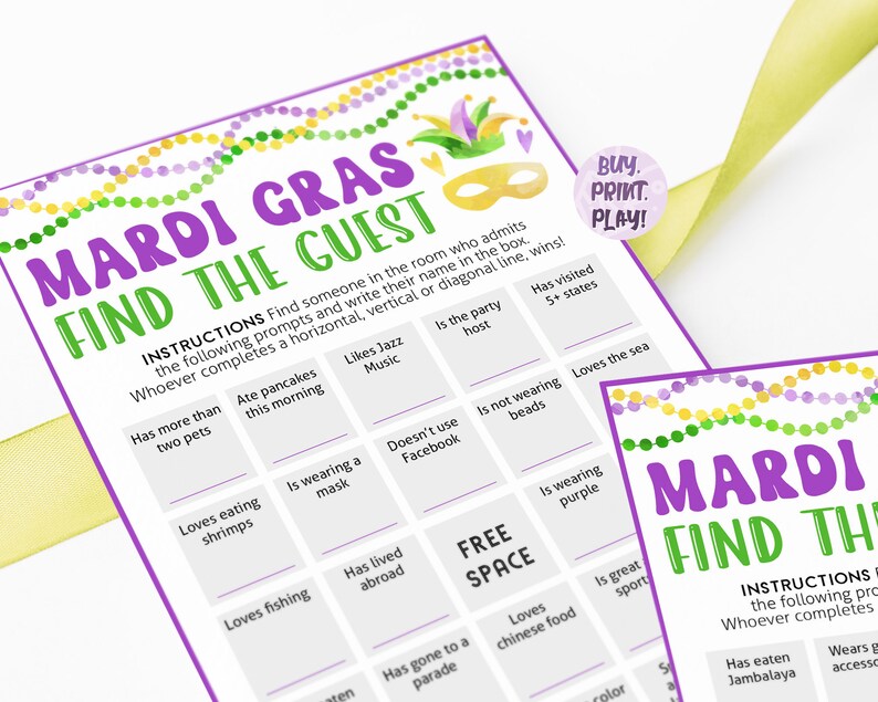 Mardi Gras Find the Guest Bingo Games for Adults Carnival | Etsy