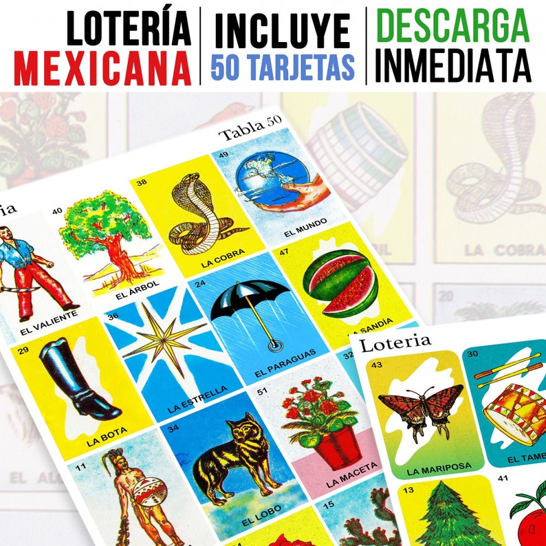 50 Mexican Loteria Cards Printable Game Loteria Mexicana - Etsy UK