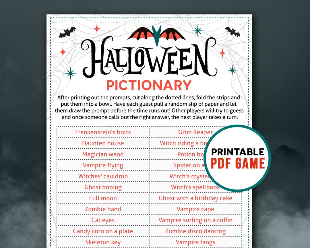 Halloween Party Pictionary Printable Game for Kids & Adults 30 Spooky ...