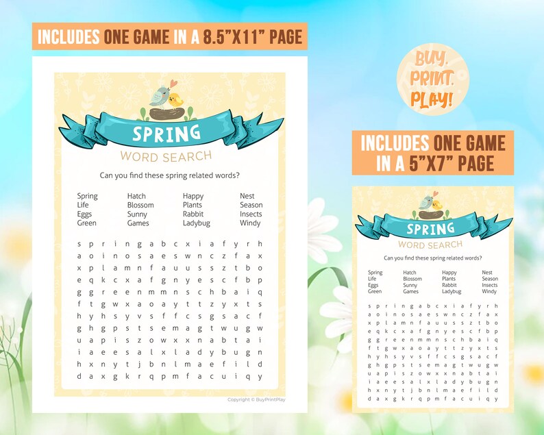 Fun Spring Word Search Printable Games for Kids & Adults | Etsy