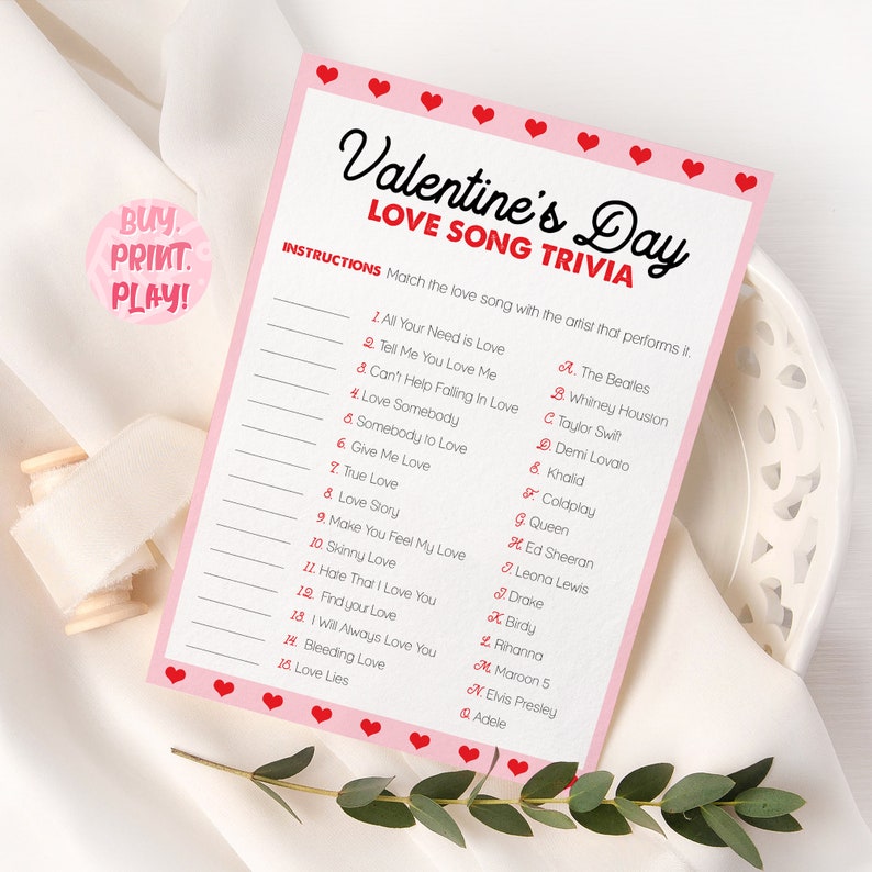 Valentines Games Love Song Trivia Valentines Day Virtual - Etsy