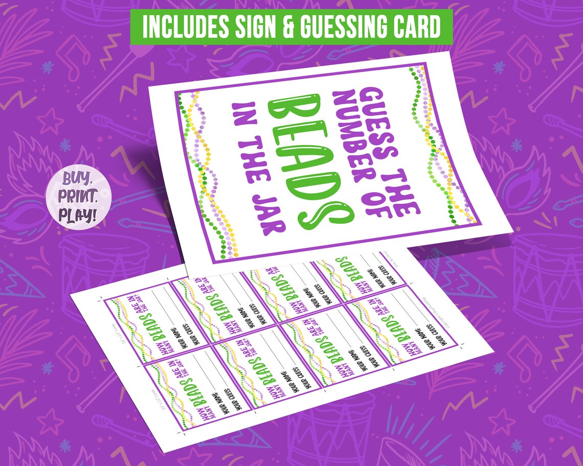 Mardi Gras Guess the Number of Beads in the Jar Party - Etsy