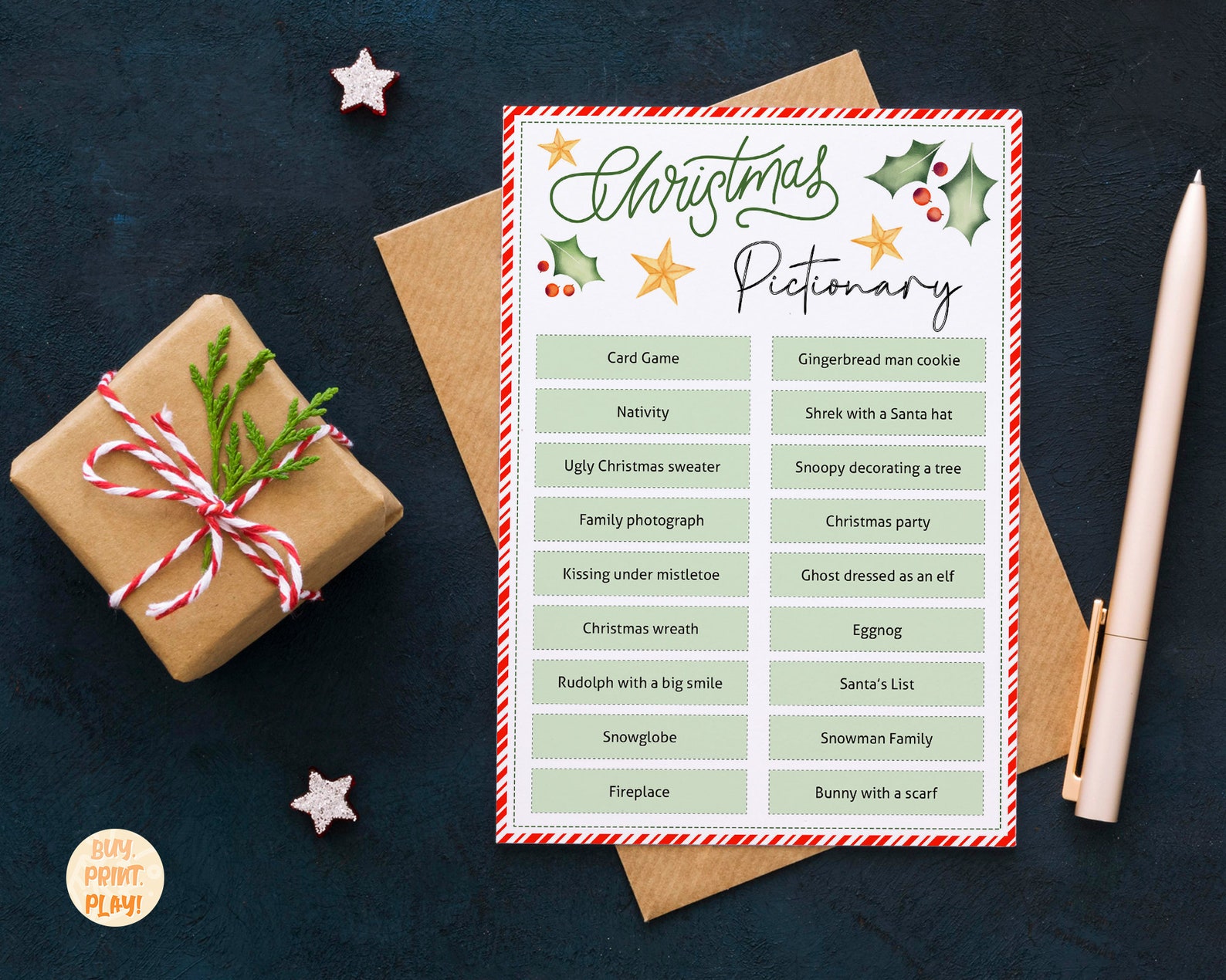 Fun Christmas Games Pictionary Party Printable Game for | Etsy