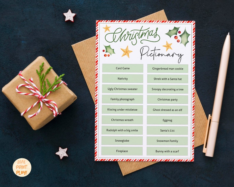 Fun Christmas Games Pictionary Party Printable Game for | Etsy