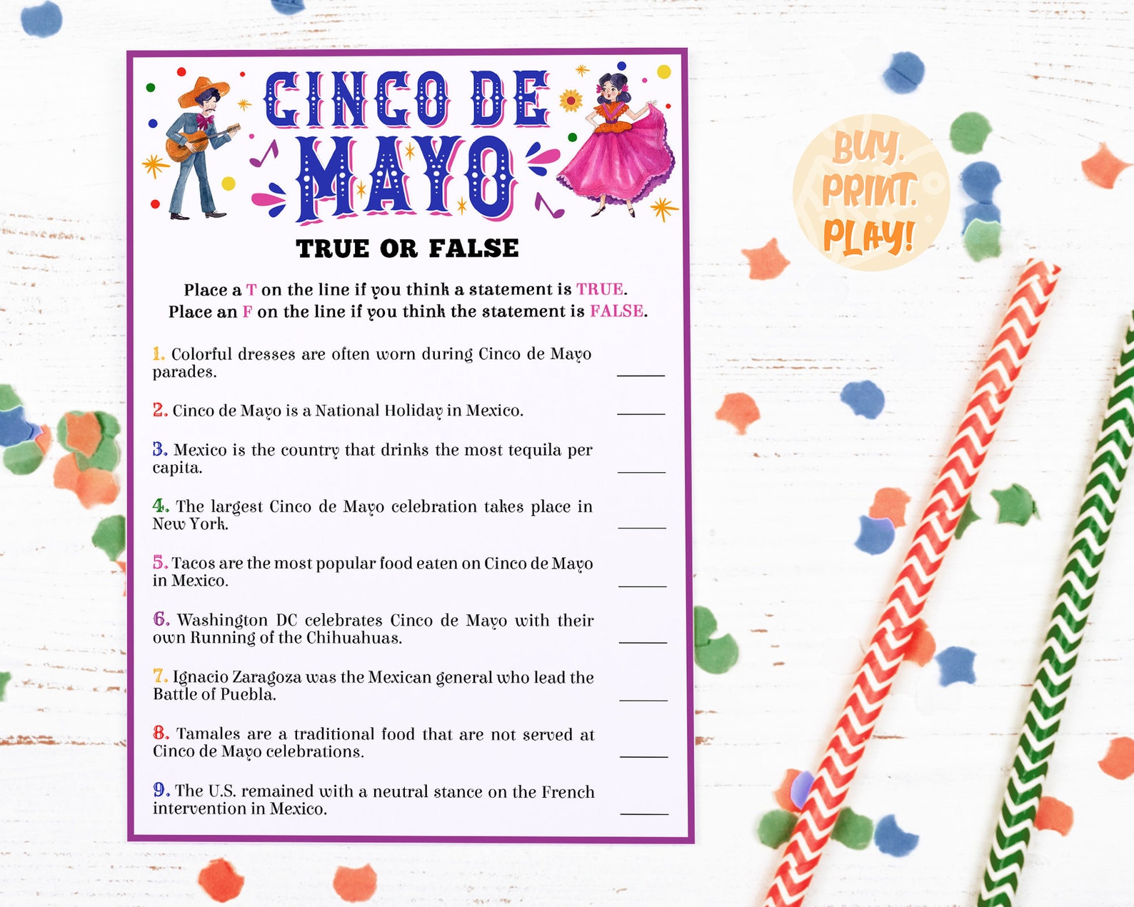 Cinco De Mayo True or False Trivia Printable Games for - Etsy