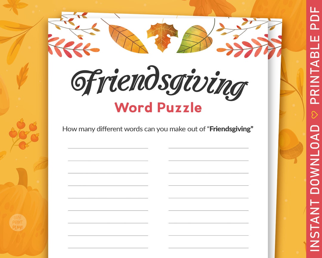 Friendsgiving Word Puzzle Game Thanksgiving Printable Games Word List ...
