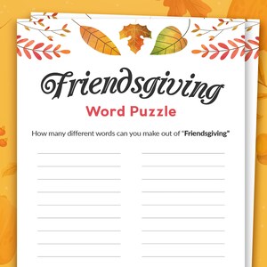 Friendsgiving Word Puzzle Game Thanksgiving Printable Games Word List ...
