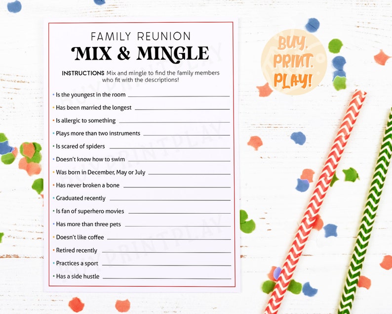 Family Reunion Mix and Mingle Game Family Gathering Party - Etsy