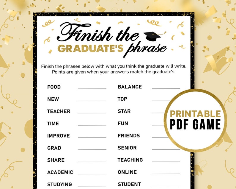 Finish the Graduates Phrase Graduation Games for High School - Etsy
