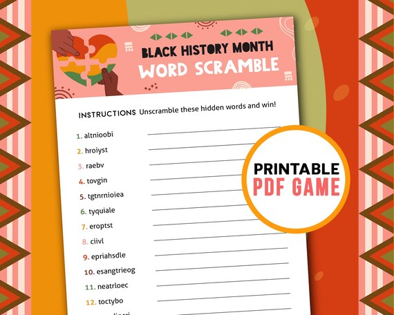 Black History Month Word Scramble American History Printable | Etsy