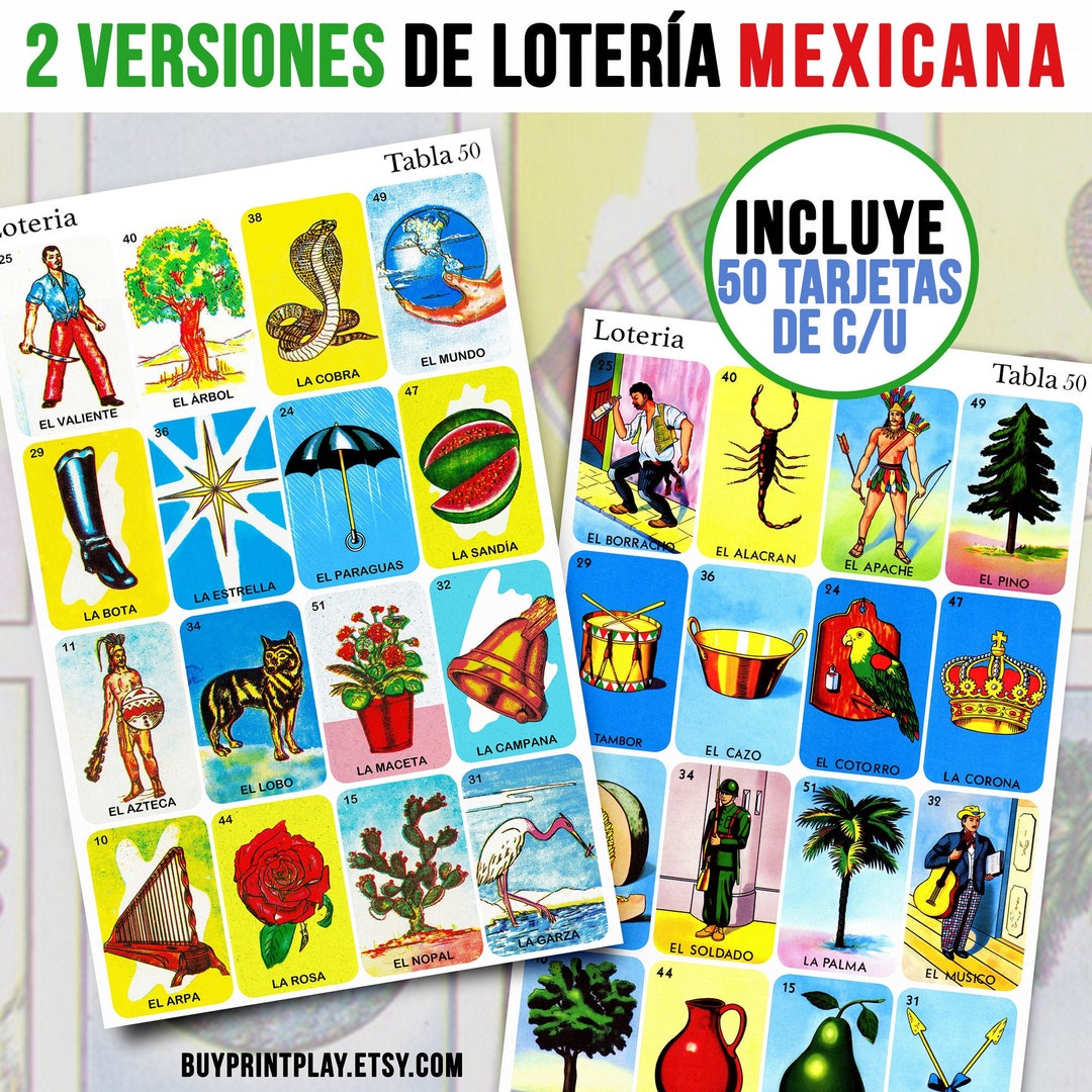 50 Mexican Loteria Game Cards | 2 Different Versions (100 Total ...