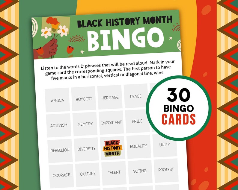 Black History Month Word Bingo American History Printable | Etsy